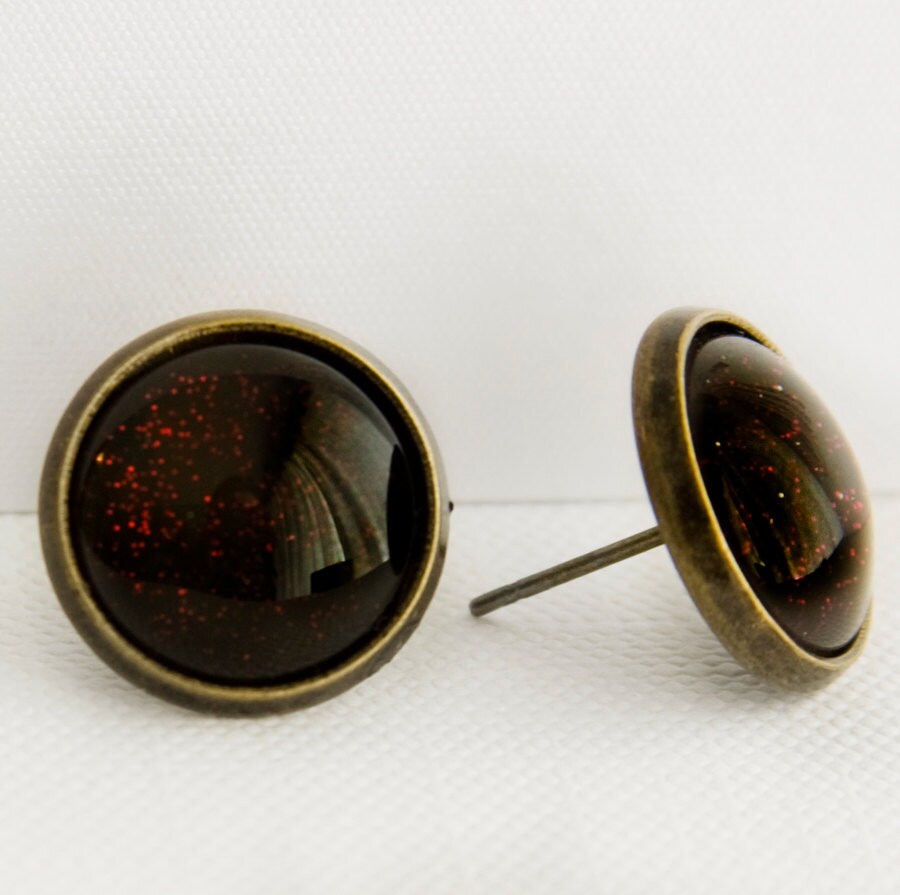Vampiress Post Earrings in Antique Bronze Ruby Red and Black - Etsy