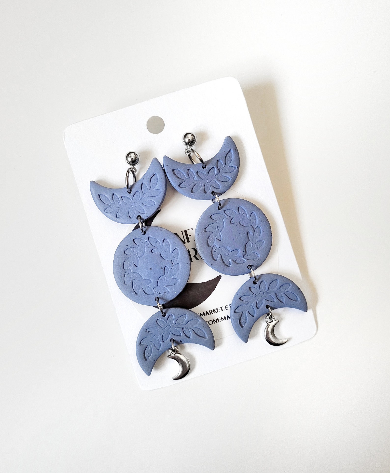 Dusty Periwinkle Blue Moon Phase Clay Earrings, Crescent Moon ...