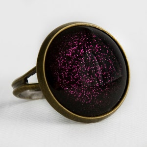 Purple Potion Ring in Antique Bronze - Bright Violet Purple Glitter ...