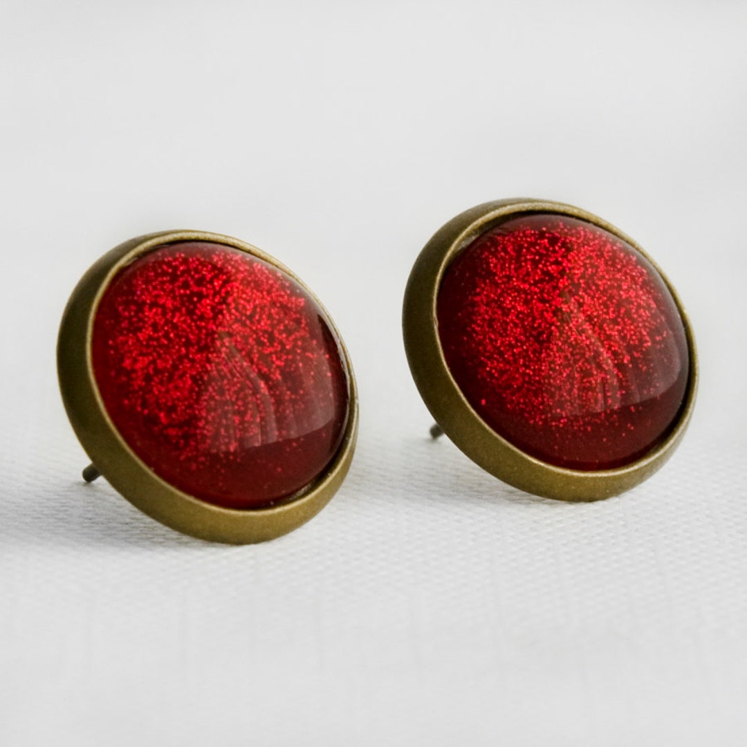 Ruby Slippers Post Earrings in Antique Bronze, Red Glitter Glittery ...