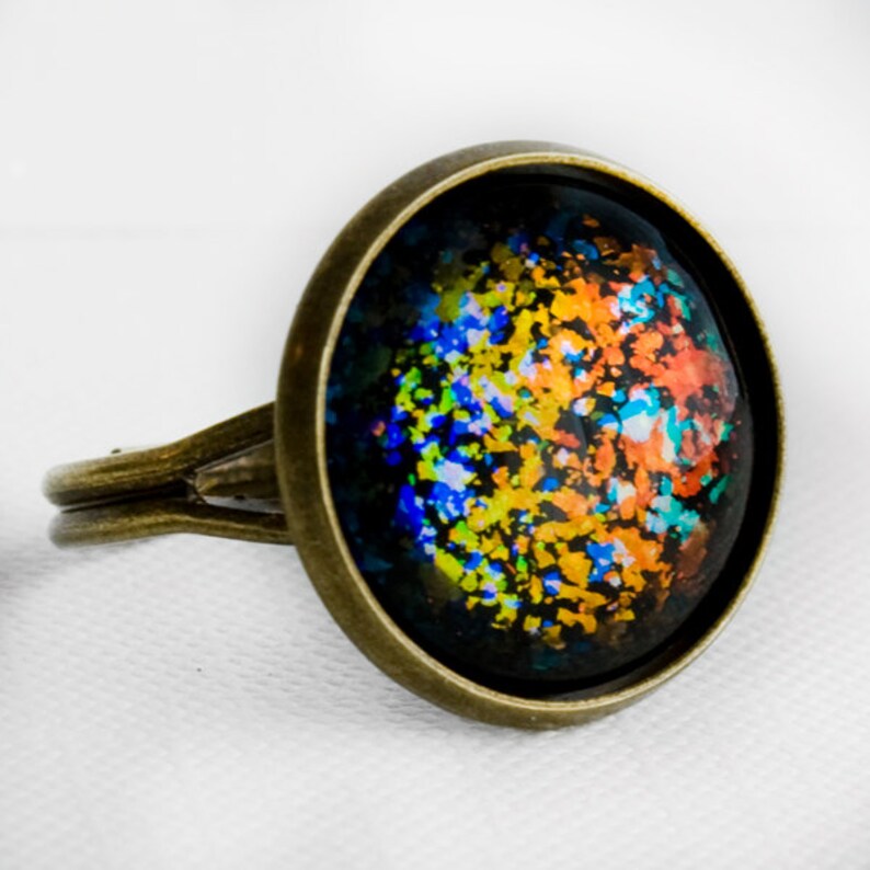 Molten Ice Ring in Antique Bronze Rainbow Orange Blue Green - Etsy Canada