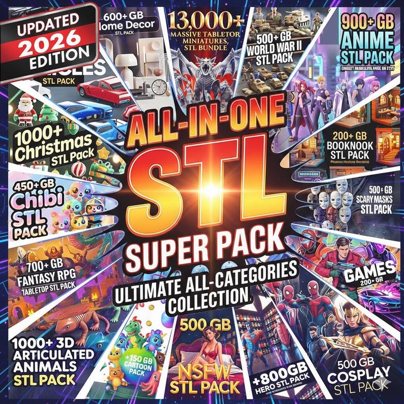 550,000+ 3D Model STL Files: Mega Pack for 3D Printing (instant ...