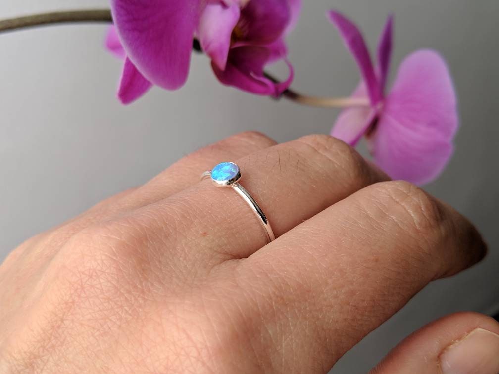 Sterling Silver Opal Ring Blue Opal Ring Stackable Sterling | Etsy
