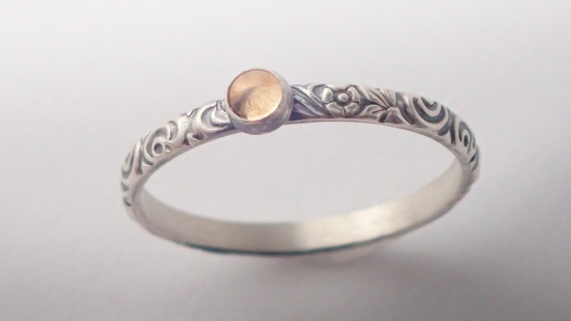 Dainty Citrine Ring Sterling Silver Floral Pattern Band with | Etsy