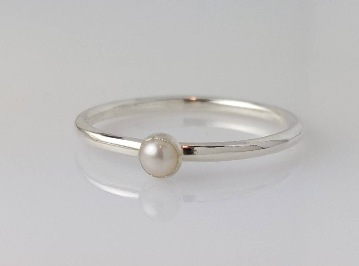 Pearl Ring White Pearl Stackable Sterling Silver Pearl Ring | Etsy