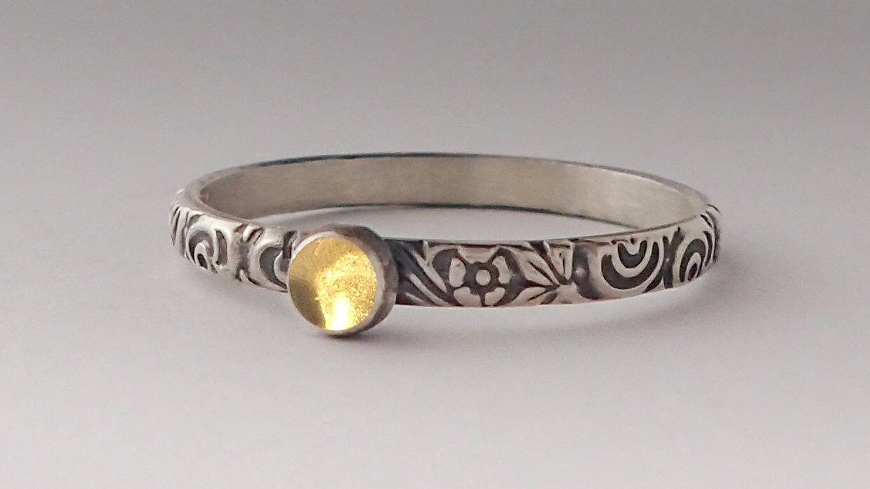 Dainty Citrine Ring Sterling Silver Floral Pattern Band with | Etsy