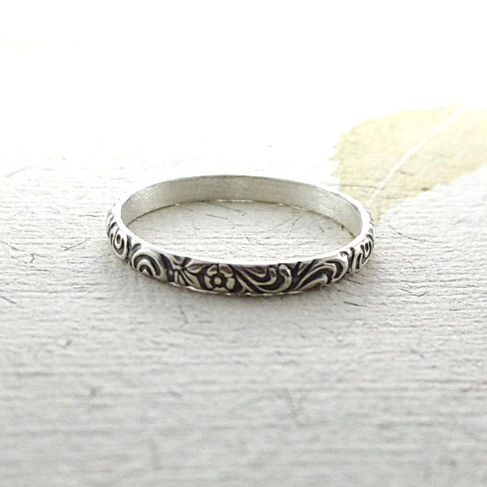 Silver Pattern Ring Vintage Style Band Floral Pattern Ring - Etsy