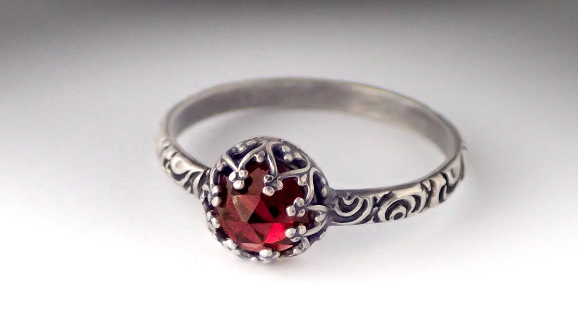 Garnet Ring Garnet Birthstone Ring Sterling Silver Pattern - Etsy