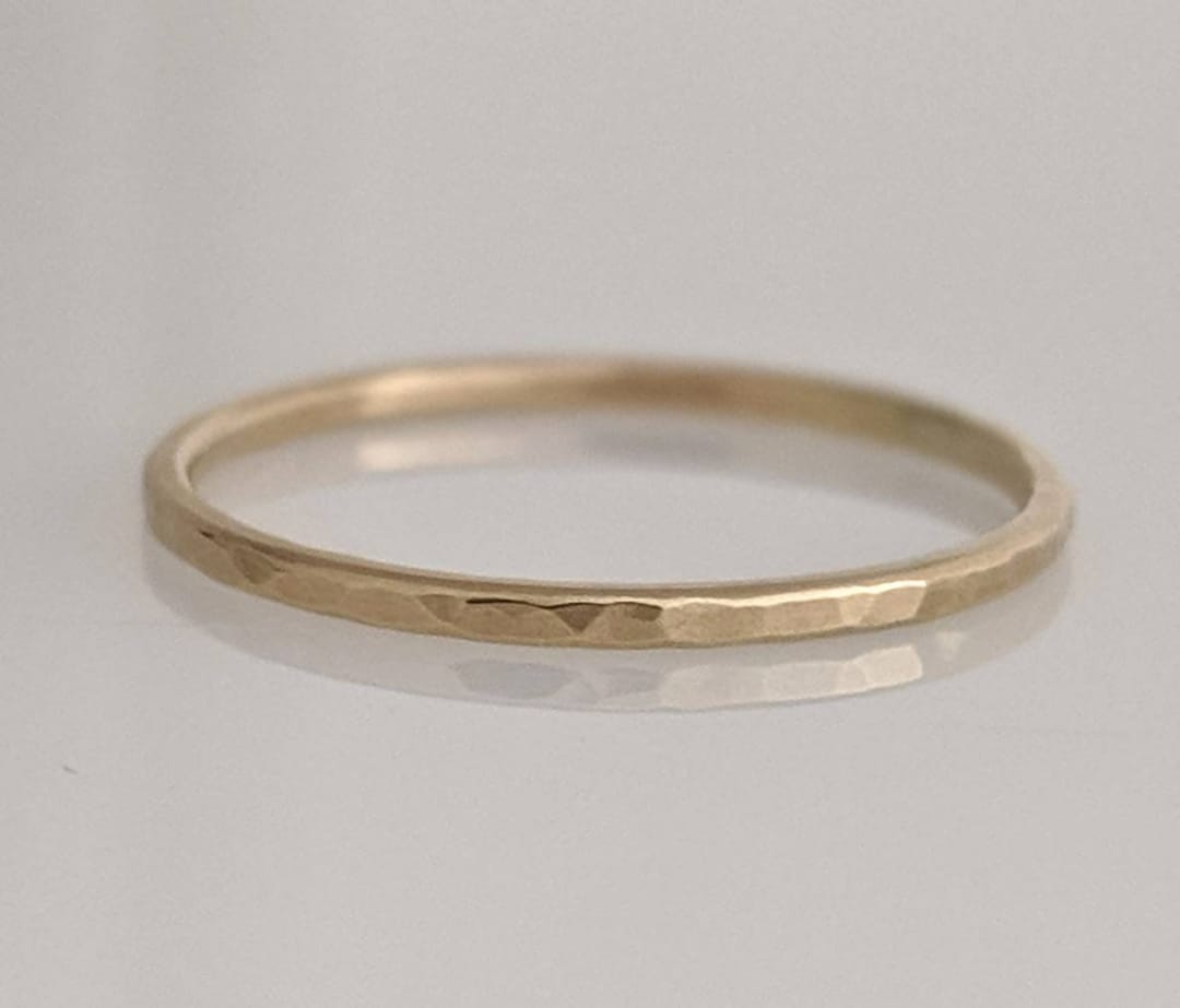 Hammered Gold Ring, Solid Gold Ring, 14K Yellow Gold Ring, Textured ...