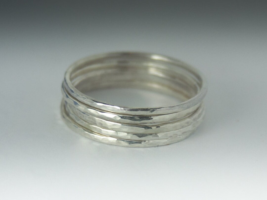 Silver Stacking Rings Set of Five Sterling Silver Hammered - Etsy