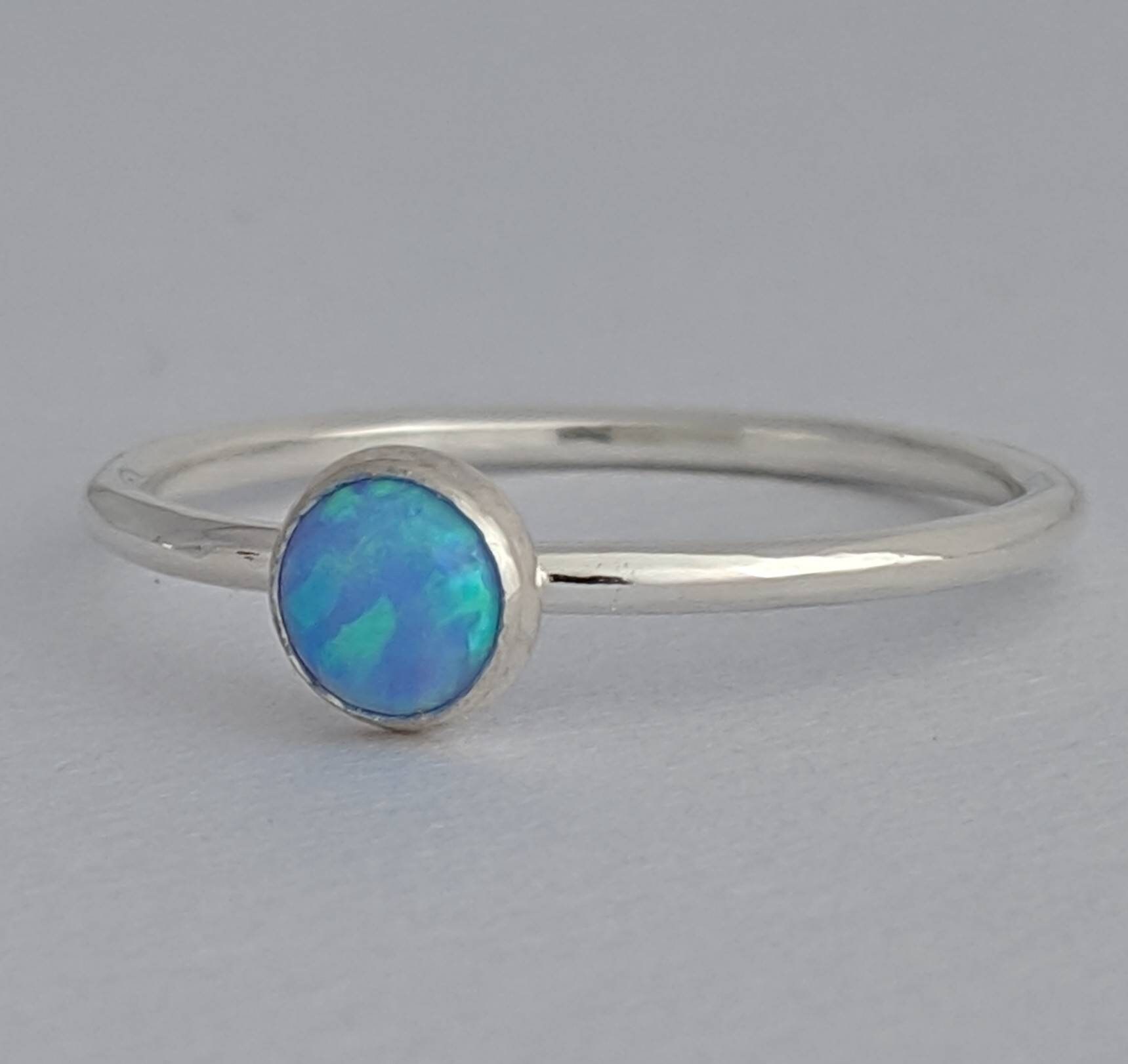 Sterling Silver Opal Ring Blue Opal Ring Stackable Sterling | Etsy