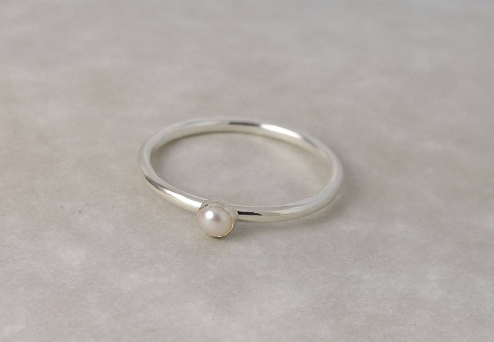 Pearl Ring White Pearl Stackable Sterling Silver Pearl Ring | Etsy
