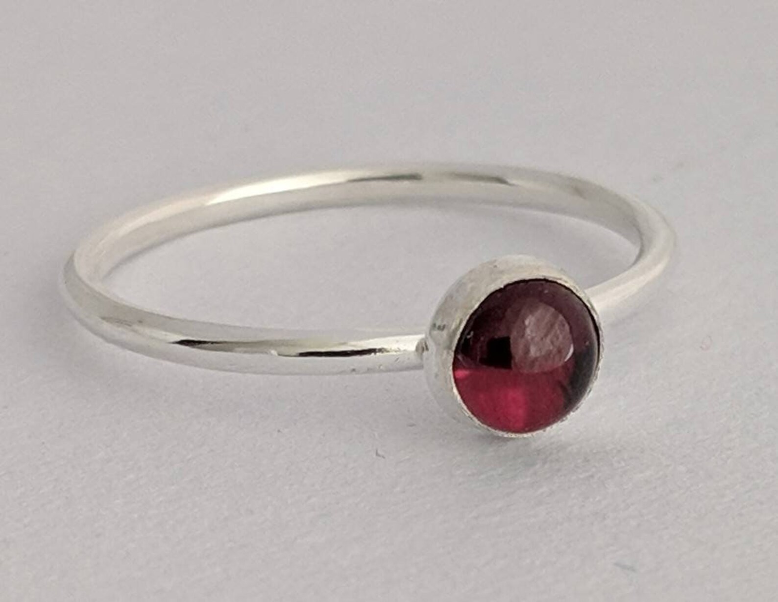 Garnet Ring, Stackable Sterling Silver Garnet Ring 5mm Garnet, January ...