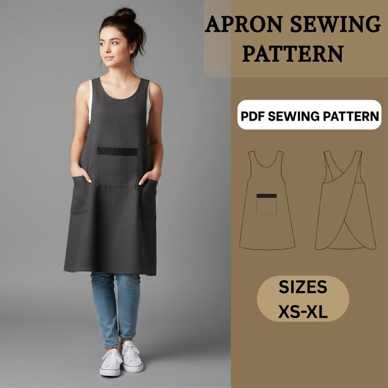 Cross-back Apron Sewing Pattern • Beginner Friendly Utility, Japanese ...
