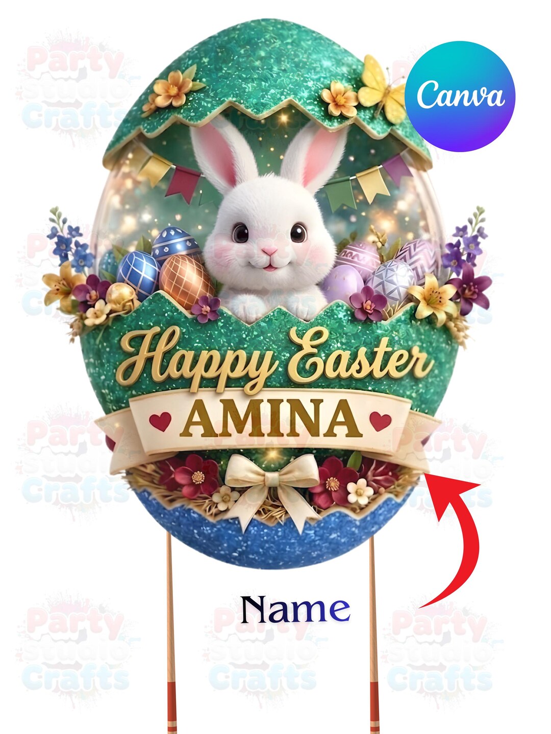 Personalized Easter Bunny Cake Topper | Editable Kids Rabbit Party ...