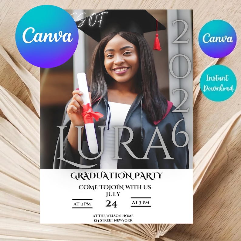 Modern Graduation Invitation Template, Editable Canva Invite, Class of ...