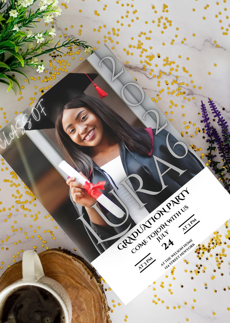 Modern Graduation Invitation Template, Editable Canva Invite, Class of ...
