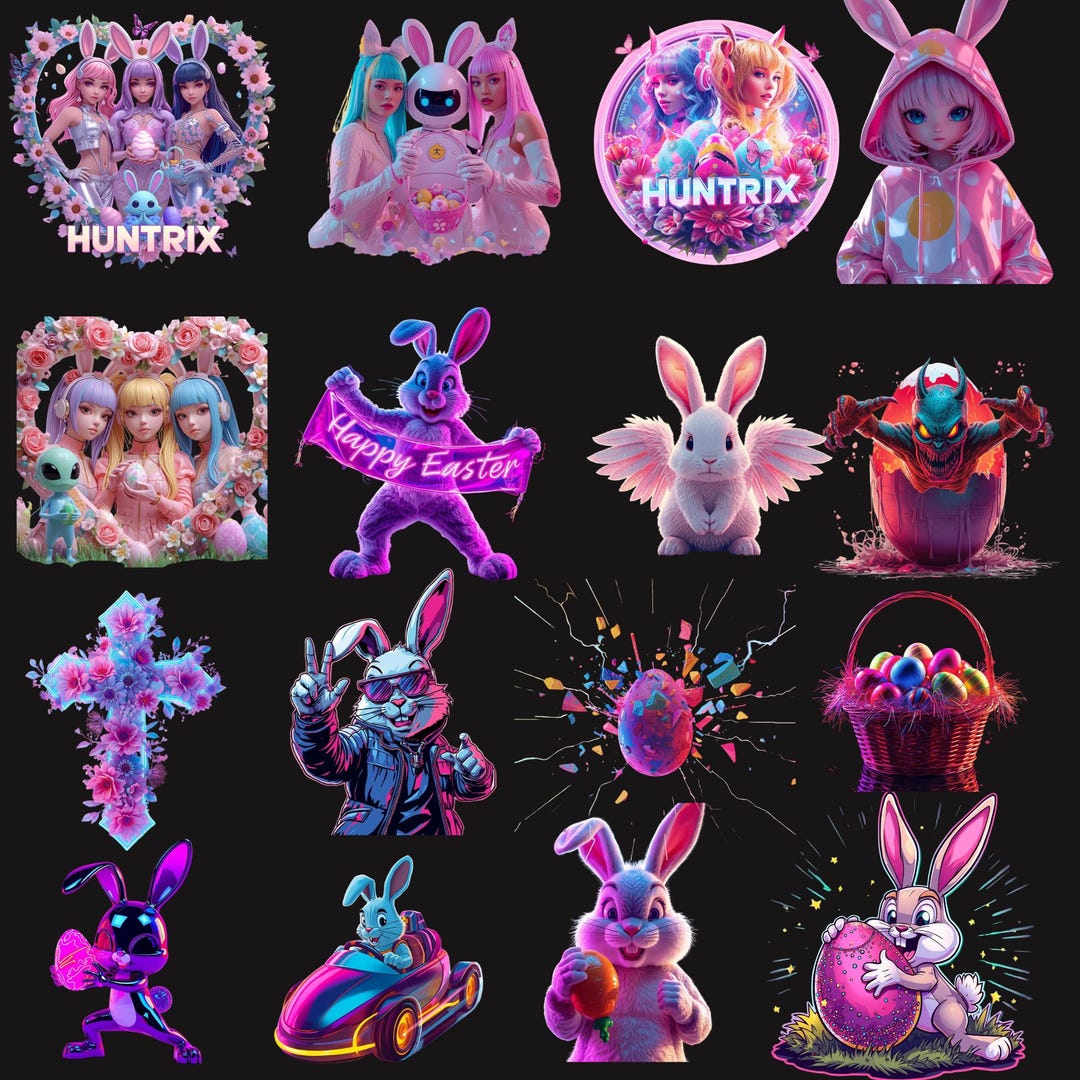 Huntrix Easter Day PNG Bundle, Kpop Style Easter Bunny Clipart, Happy ...