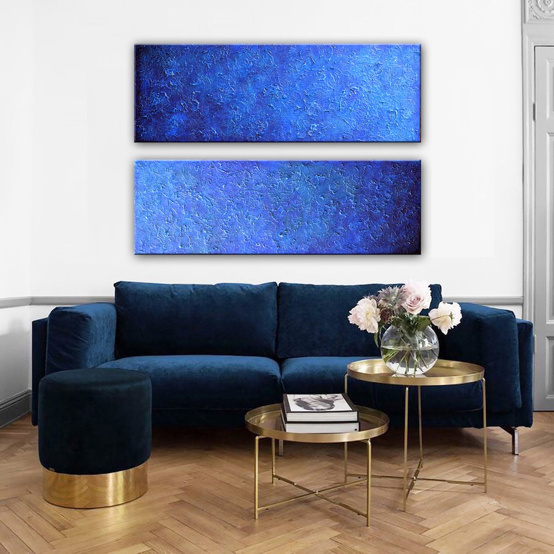 Extra Large Heavy Textured Painting, Ready to Hang Blue Abstract ...