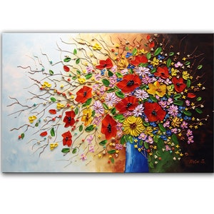 Original Abstract Flowers Painting Large Acrylic Painting on Canvas ...