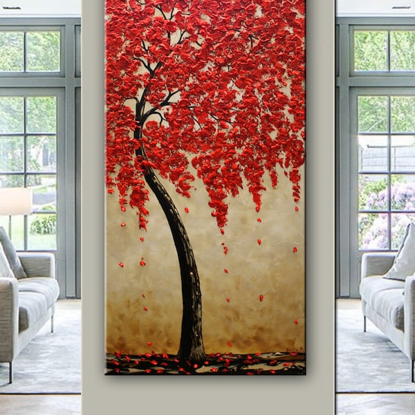 Red Tree Painting - Etsy