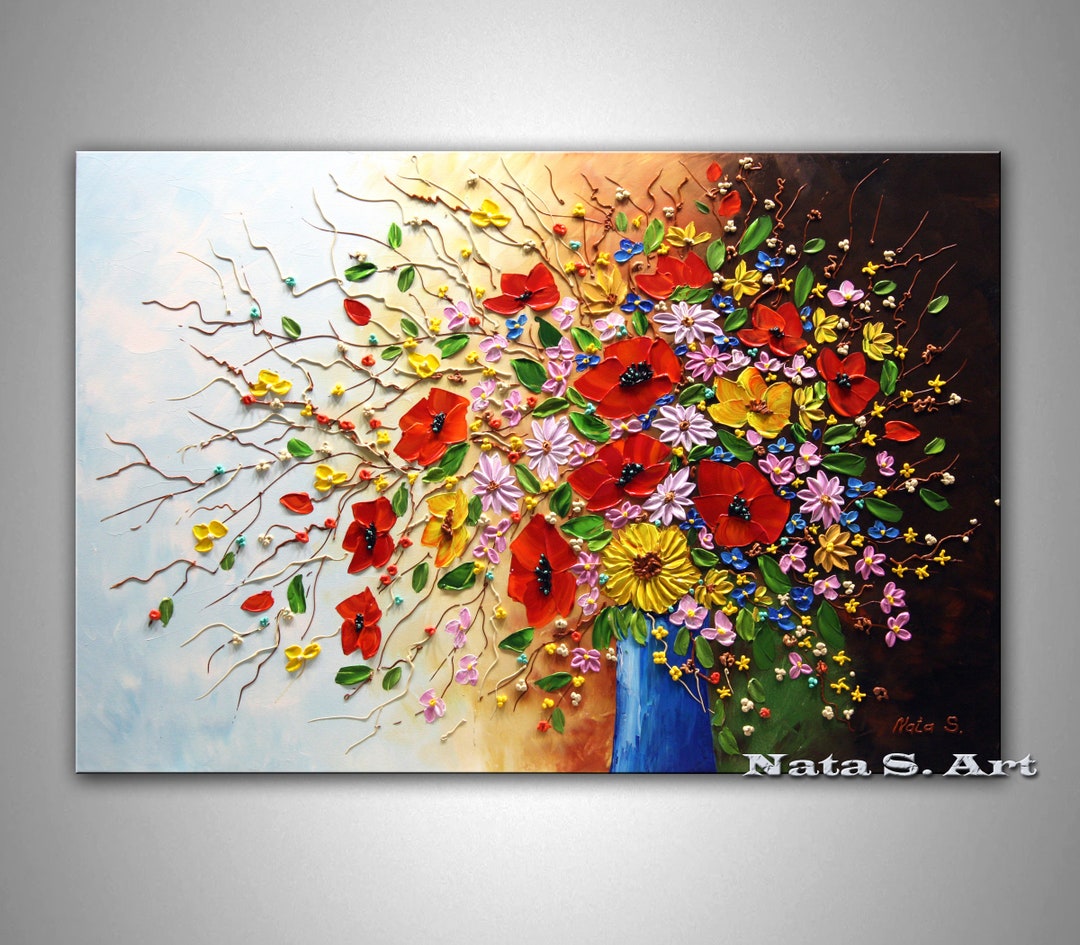 Original Abstract Flowers Painting Large Acrylic Painting on Canvas ...