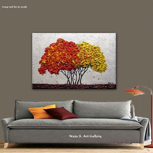 Autumn Trees Painting, Original Textured Landscape, Fall Tree Art ...
