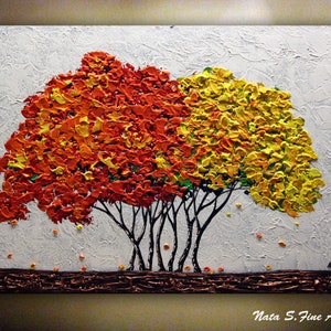 Autumn Trees Painting, Original Textured Landscape, Fall Tree Art ...