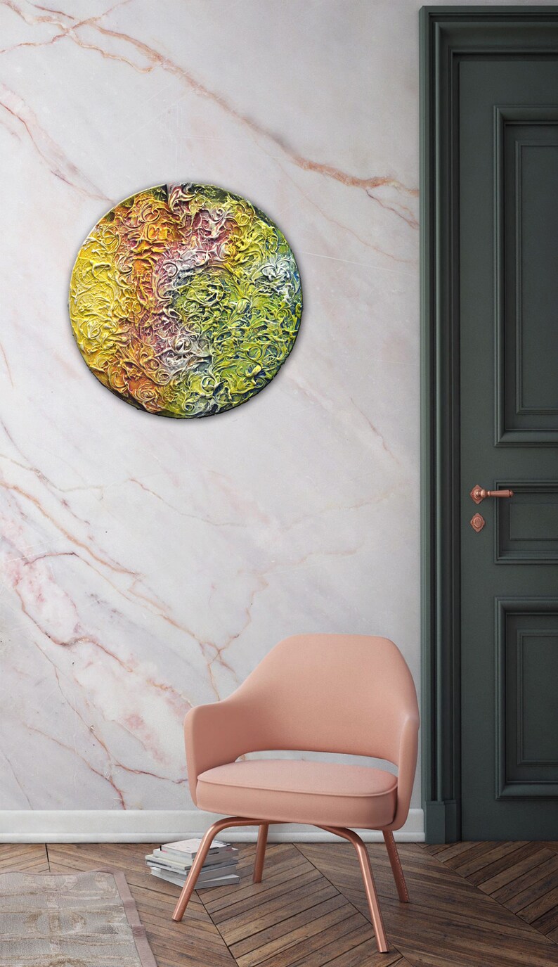 Original Abstract Textured Painting Canvas Art Round - Etsy