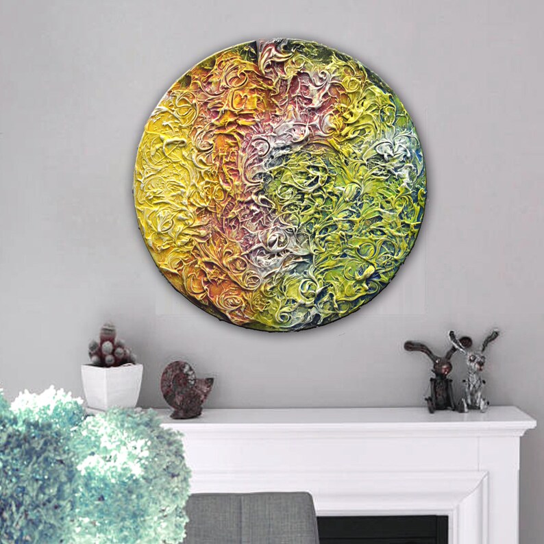 Original Abstract Textured Painting Canvas Art Round - Etsy
