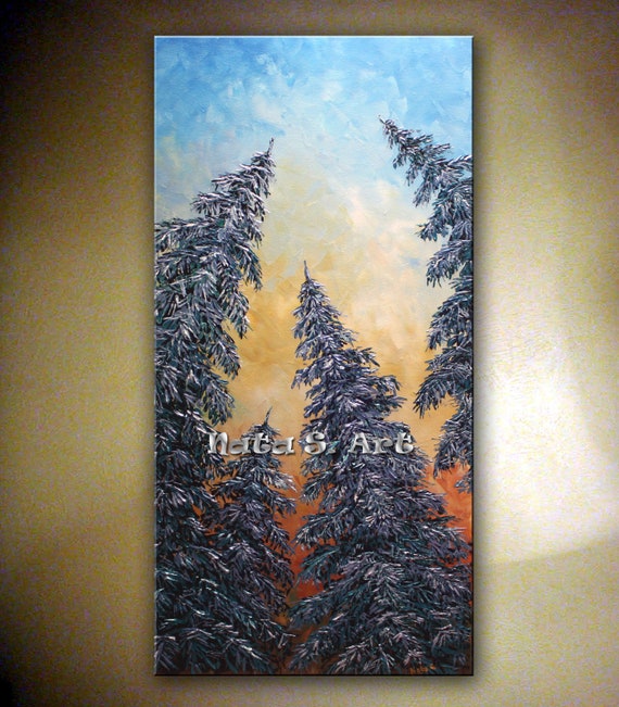 Wall Decor Large Abstract Oil Tree Artwork Original Impasto Pine Tree ...
