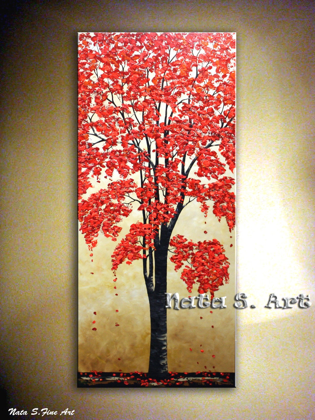 72 ORIGINAL Blossom Tree Painting, Tall Tree Art, Landscape, Vertical ...