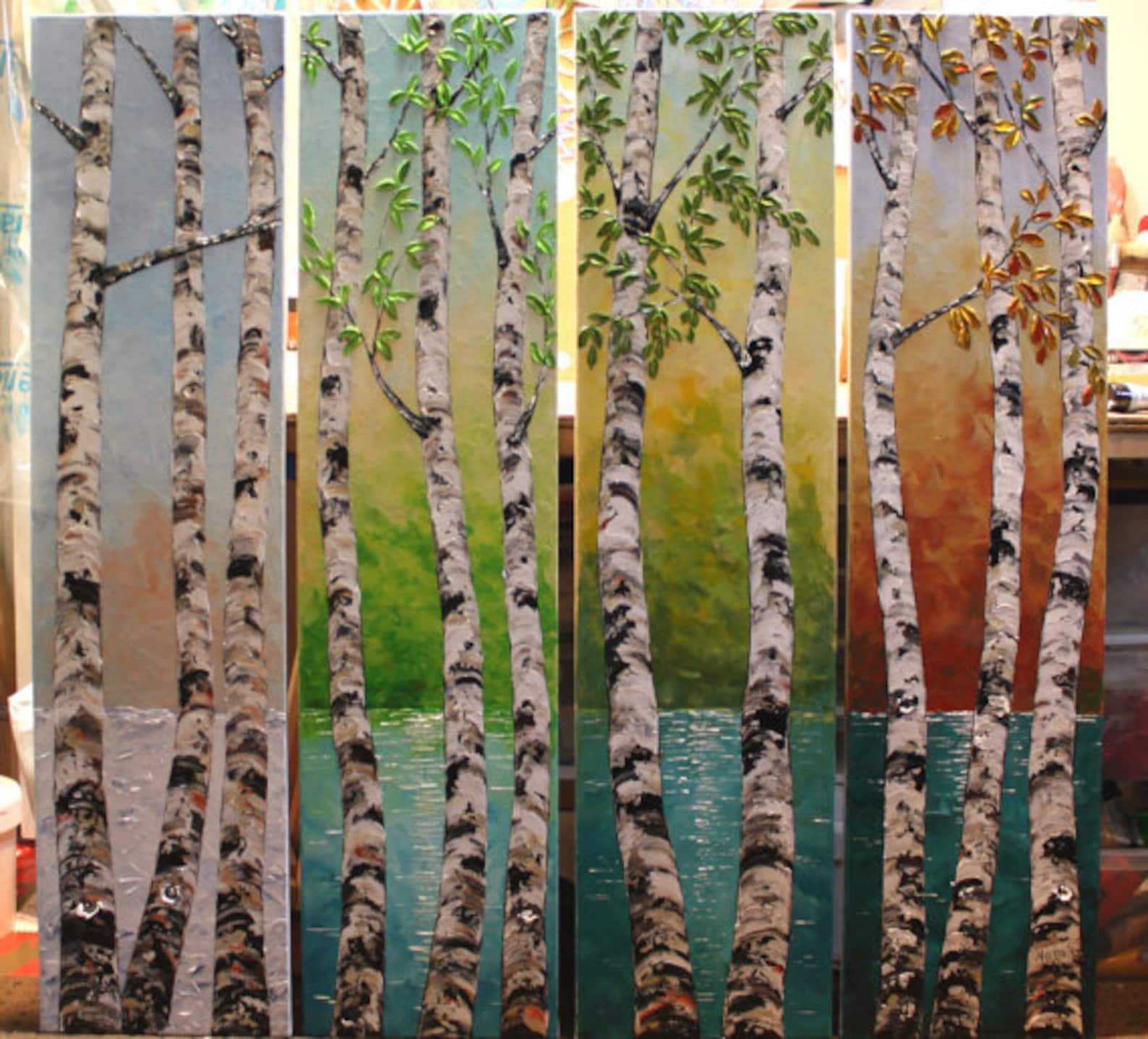 Original Landscape Painting Aspen Tree Art Four Season - Etsy