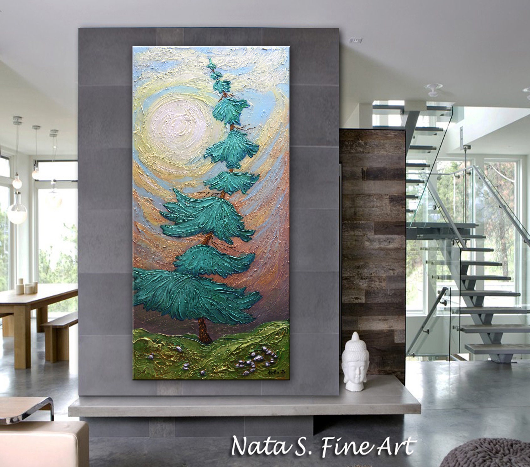 Pine Tree PAINTING Original Landscape Abstract Pine Tree - Etsy