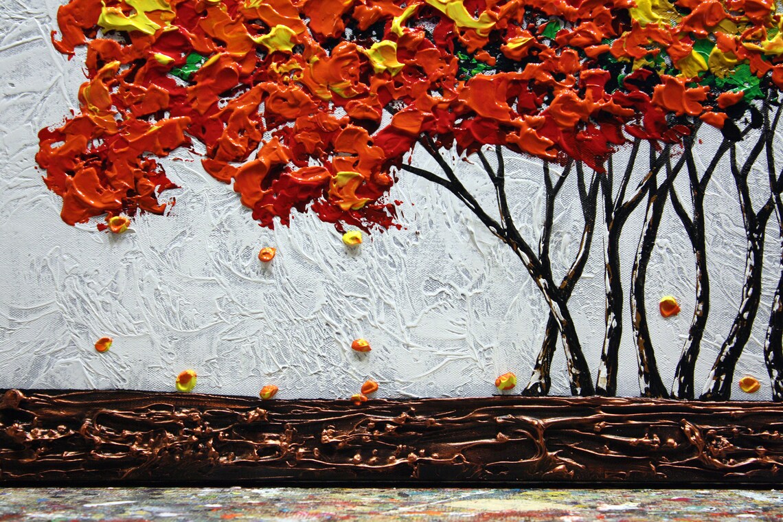 Autumn Trees Painting Original Textured Landscape Fall Tree - Etsy