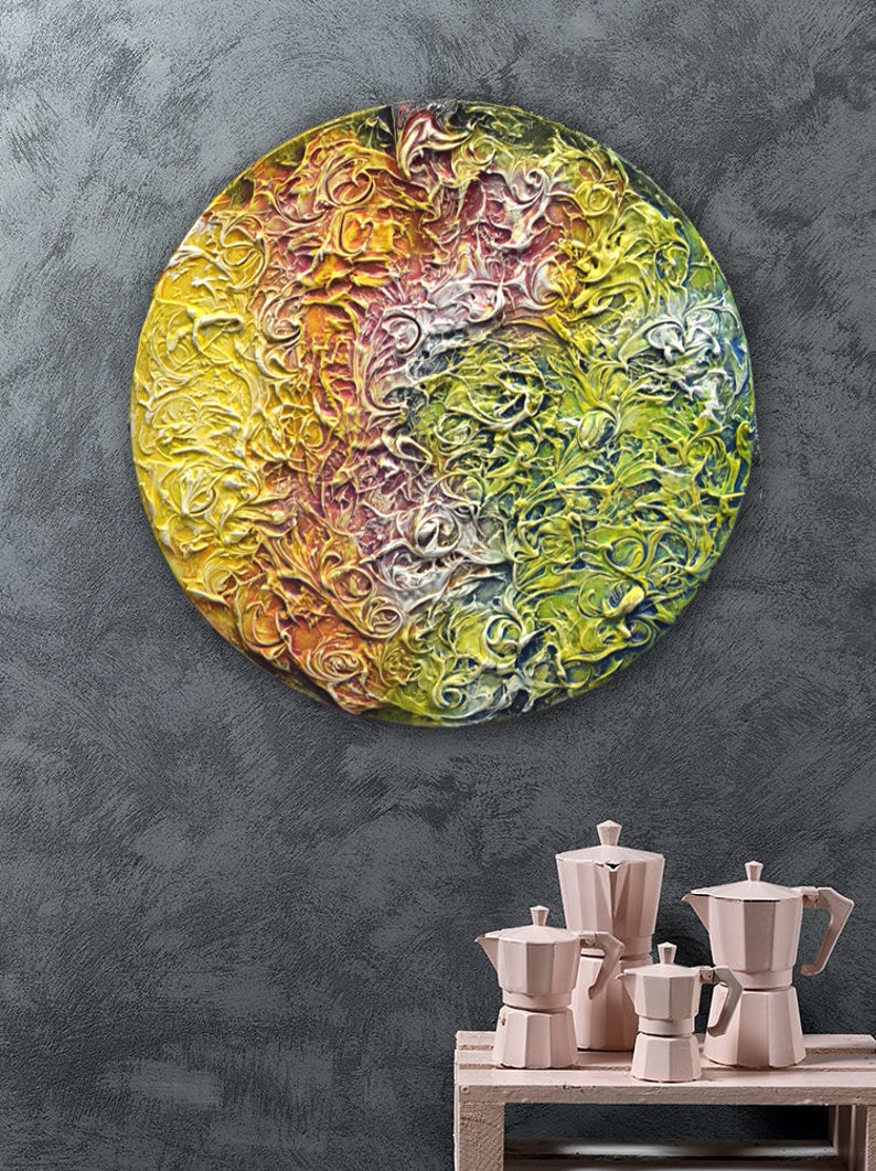 Original Abstract Textured Painting Canvas Art Round - Etsy