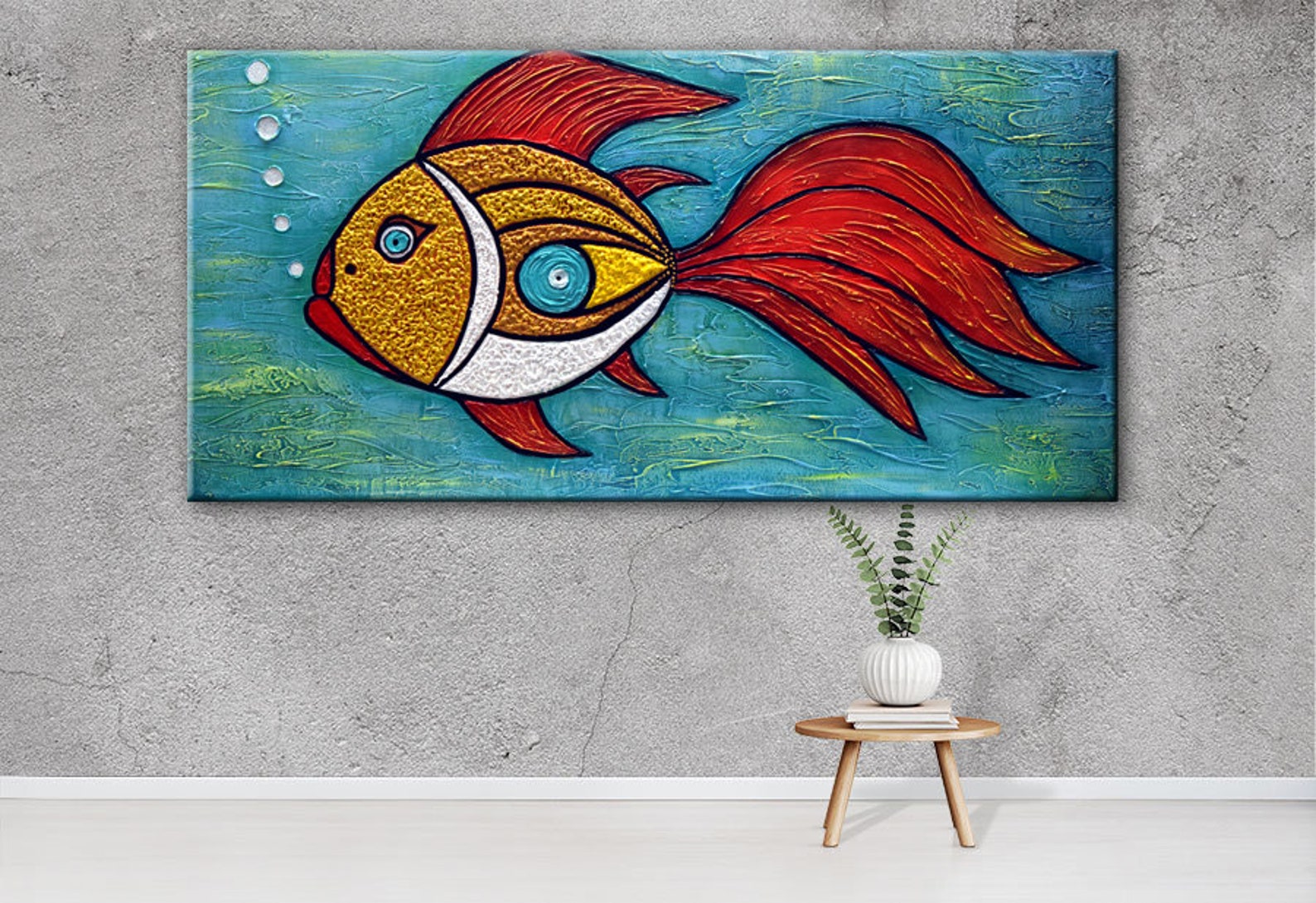 Original Abstract Gold Fish Print Art Modern Textured Fish | Etsy