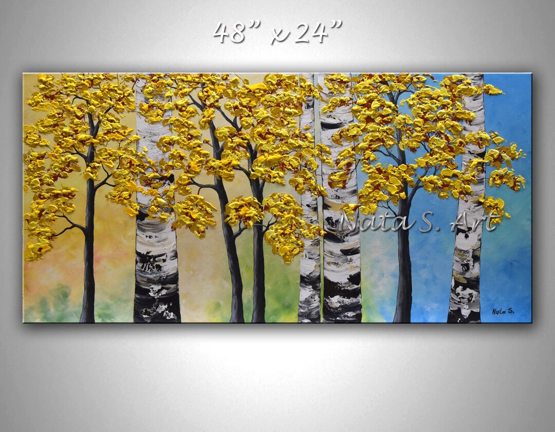 Autumn Forest Art, Nature Art, Aspen Tree Art, Large Forest Painting ...