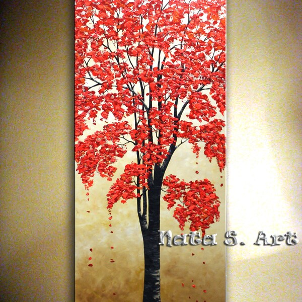 Red Tree Painting - Etsy
