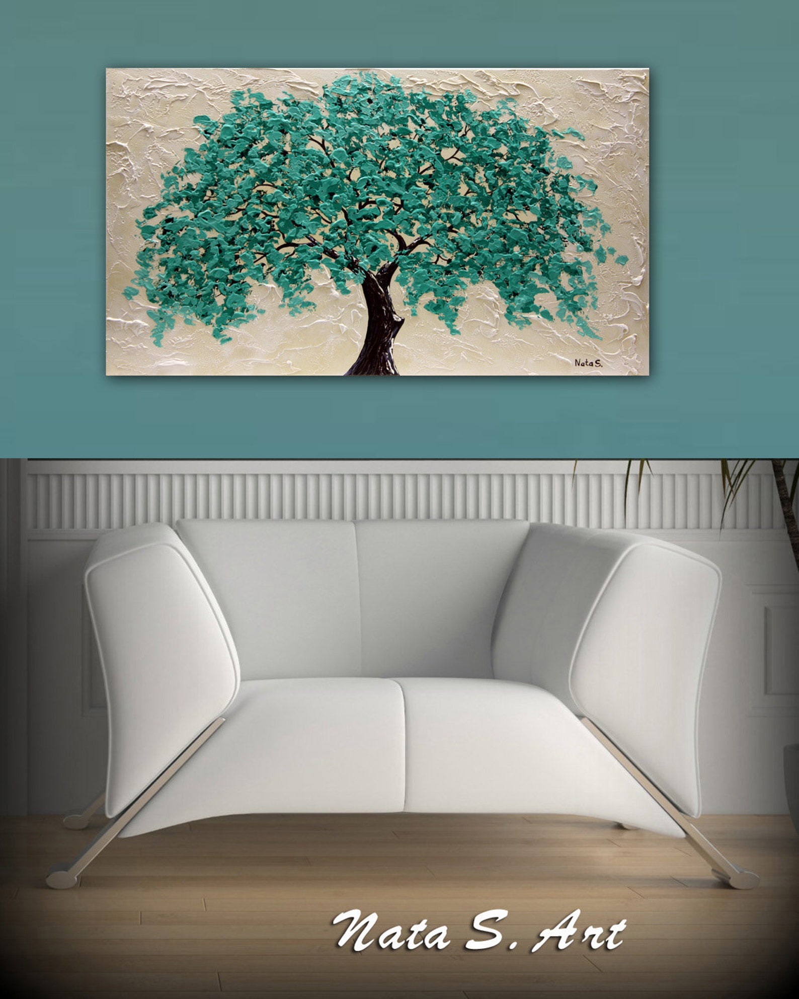Turquoise Tree Painting Blossom Tree Art Textured Tree - Etsy Canada