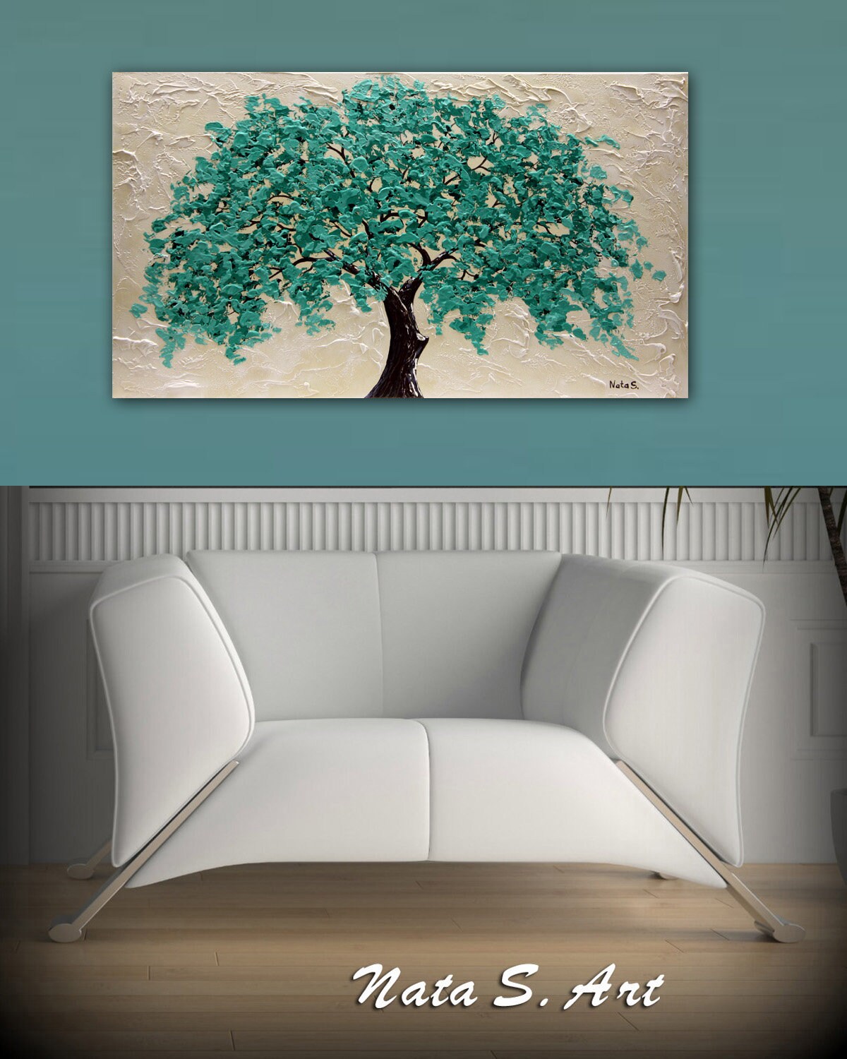 Turquoise Tree Painting Blossom Tree Art Textured Tree - Etsy Canada
