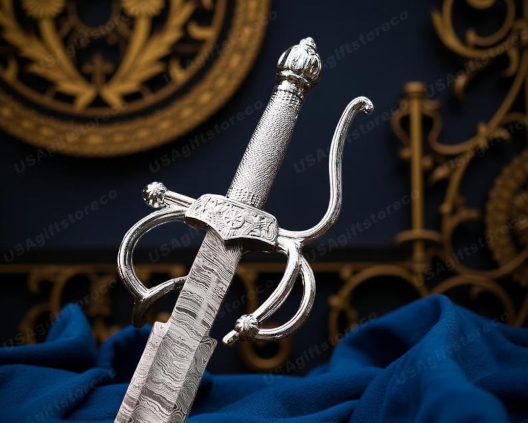 Hand Forged Damascus Steel Rapier Sword, Medieval Cosplay Replica, Gift ...