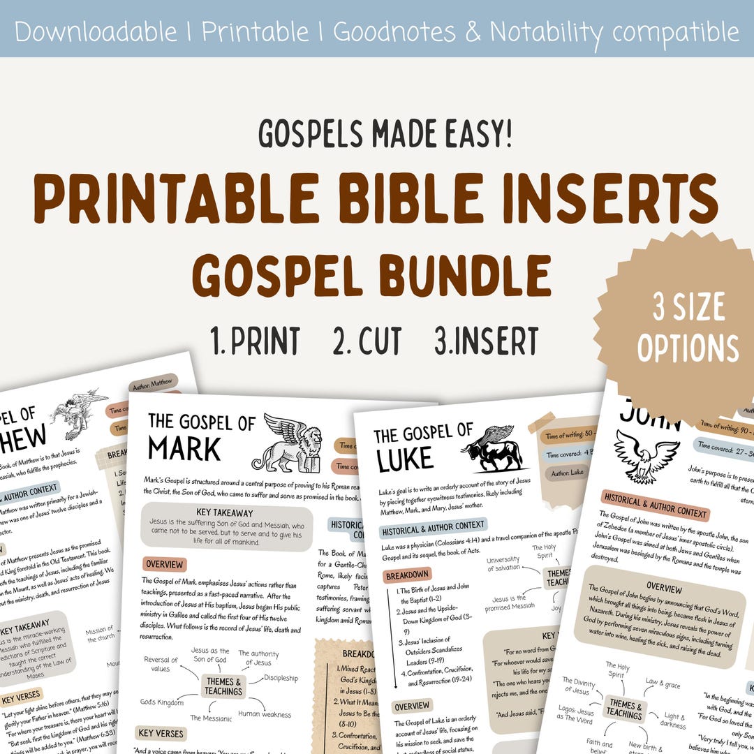 Printable Gospel Bible Study Inserts | Matthew, Mark, Luke, John Notes ...
