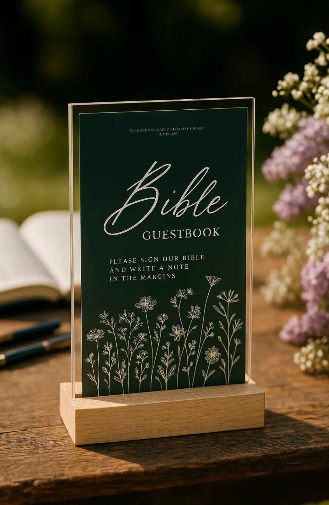 Bible Wedding Guestbook Acrylic Sign With Wooden Stand - Etsy