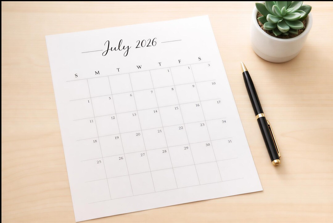 2026 Minimalist Calendar Printable, Cursive Font, A4, US Letter ...