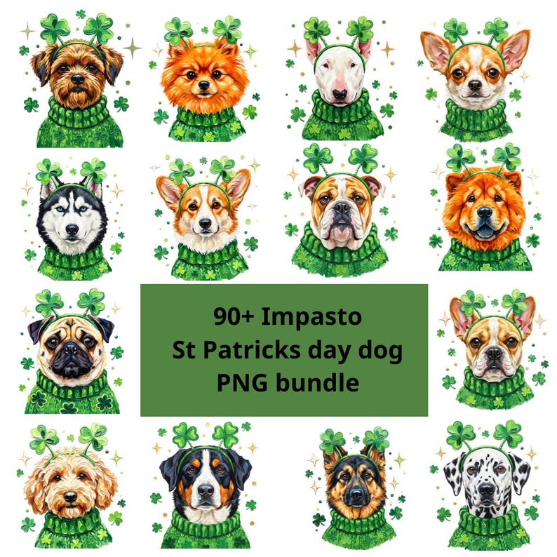 90+ St. Patrick's Day Dog Breeds Clip Art Collection, Impasto Style ...