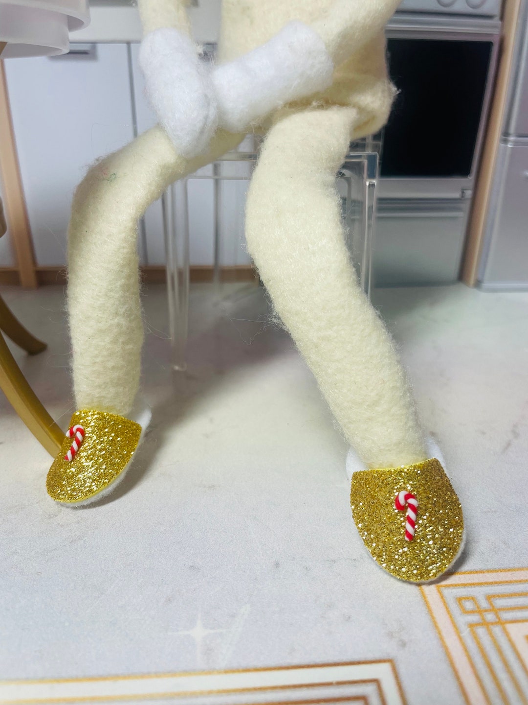Elf Slippers Gold Glitter & Candy Canes // Elf Shoes // Doll - Etsy