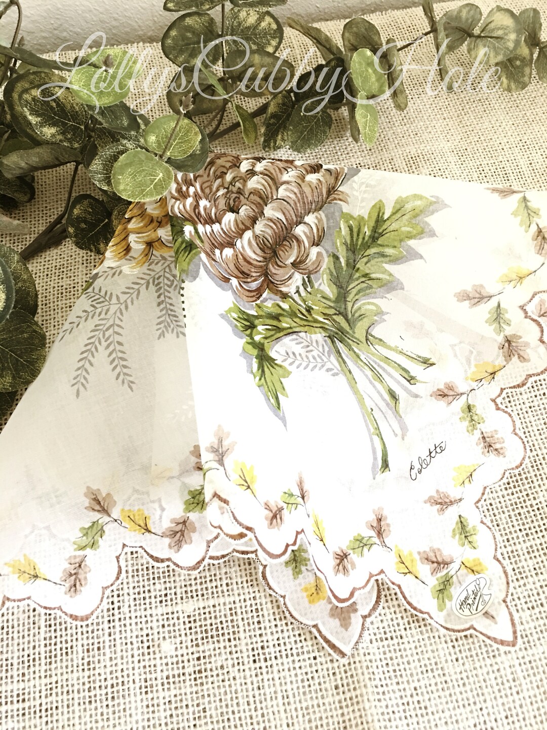 Vintage Lady's Handkerchief, Hand Painted, Colette, Wedding Hanky, Fall ...