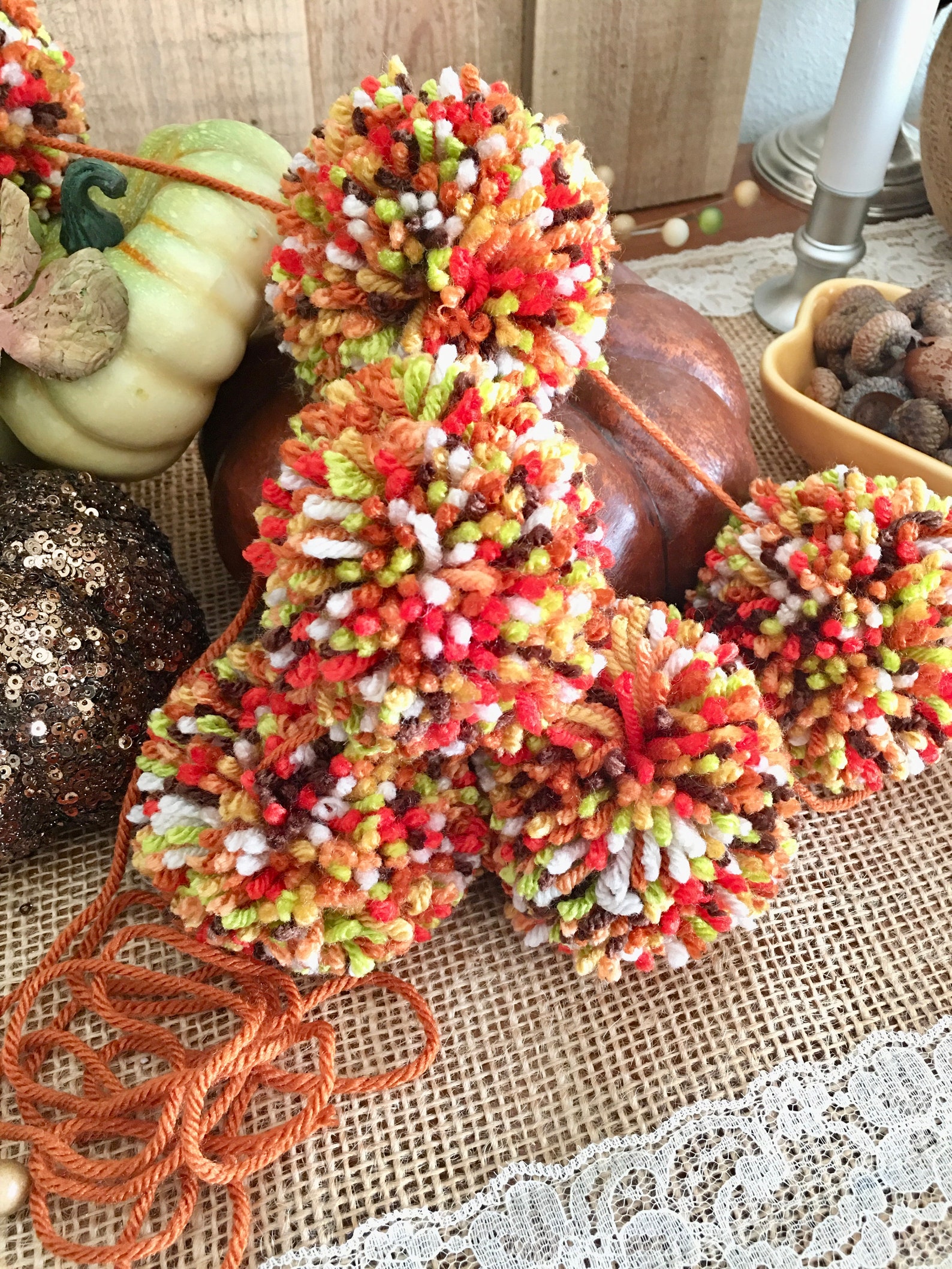 Fall Pom Pom Garland Yarn Pom Poms Autumn Multi-Color | Etsy