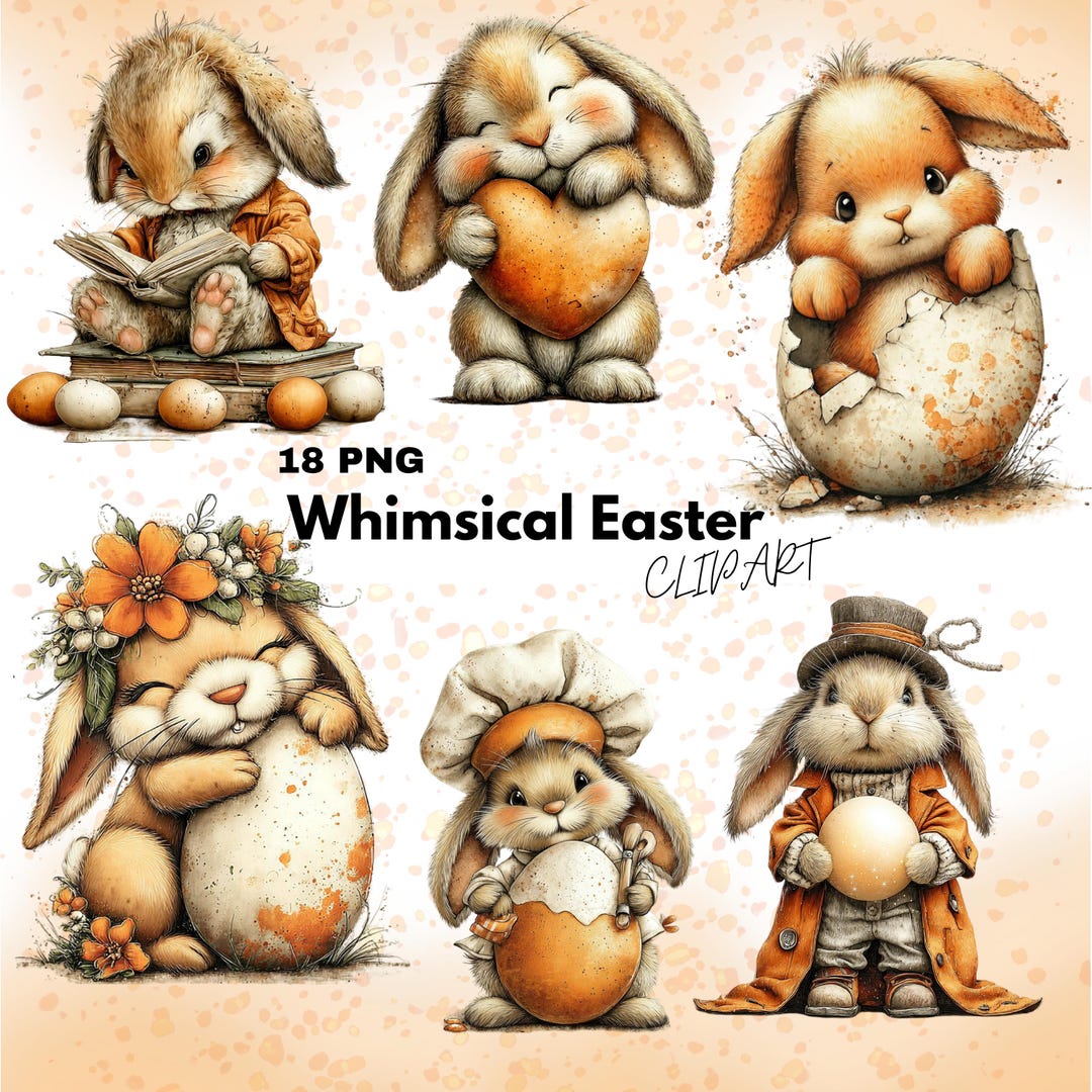 Whimsical Easter Bunny Clipart Set: 18PNG Files (digital Printable) - Etsy